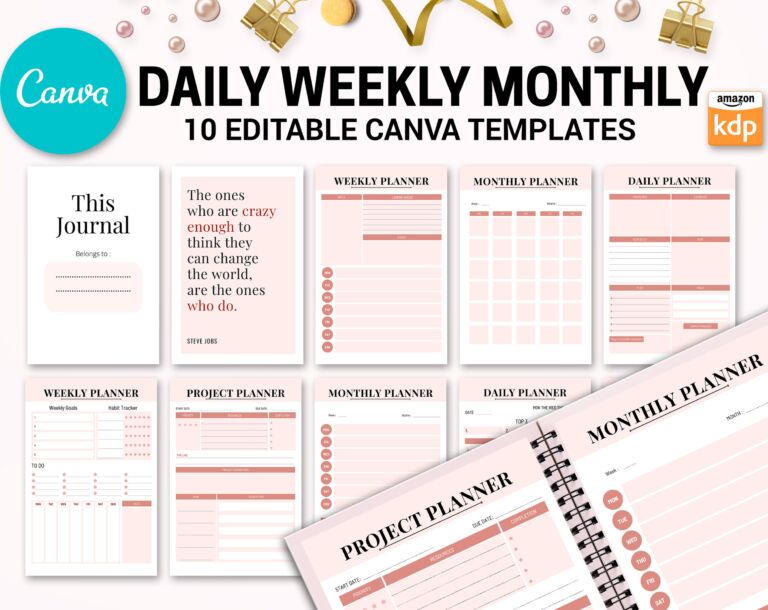 10 Editable Canva Daily Planner Templates for Journal, Weekly planner ...