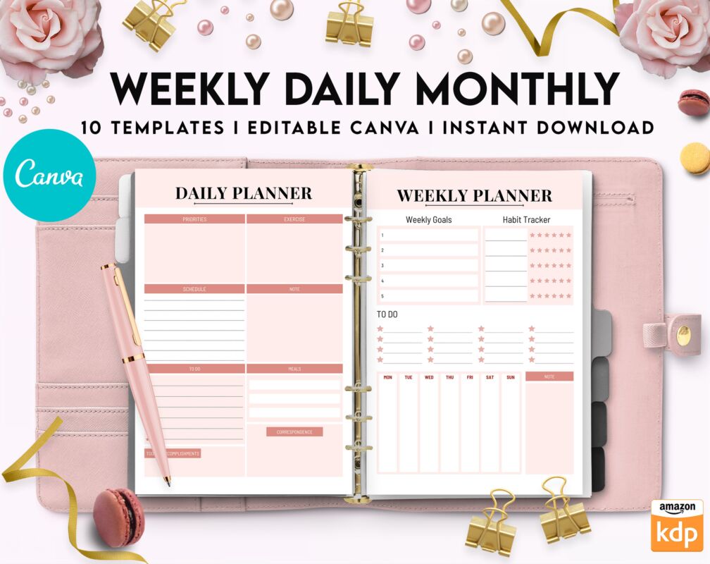 10 Editable Canva Daily Planner Templates for Journal, Weekly planner ...