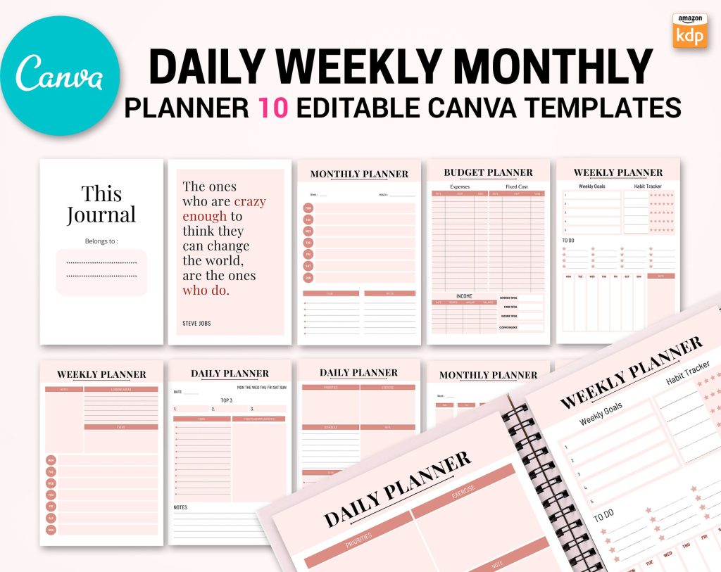 10 Editable Canva Daily Planner Templates for Journal, Weekly planner ...