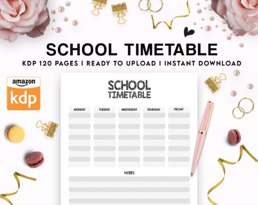 School Timetable Journal 120 pages, KDP 6x9" 8.5x11