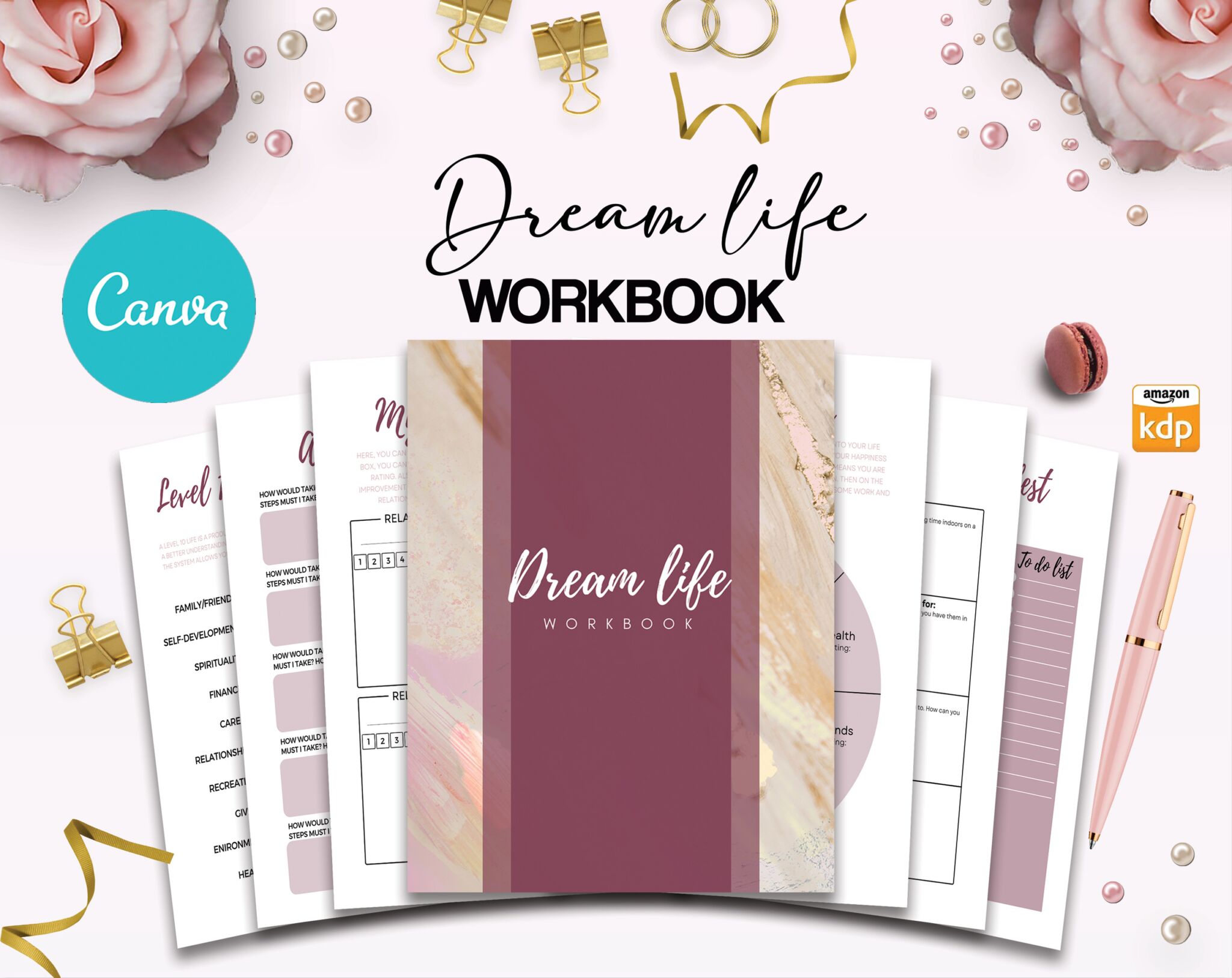 Manifestation Dream life Journal 8.5x11" Canva Editable 60 Templates,