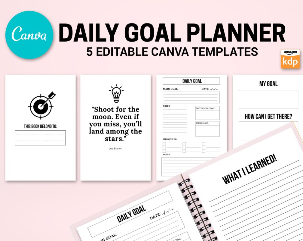 Daily Goal Planner: Achieve Your Daily Goals with our 5 Canva Editable ...