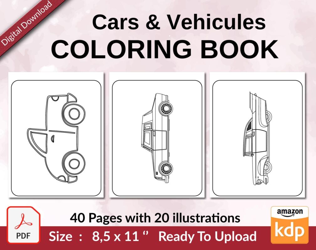 Vehicles Coloring Book: 40 Pages with Cars and More for Kids 2-8 - PDF
