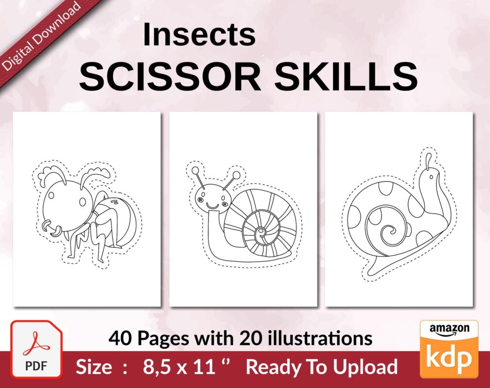 Insects Scissor Skills KDP interior Activity book For Kids aged 2-4 4-8 ...