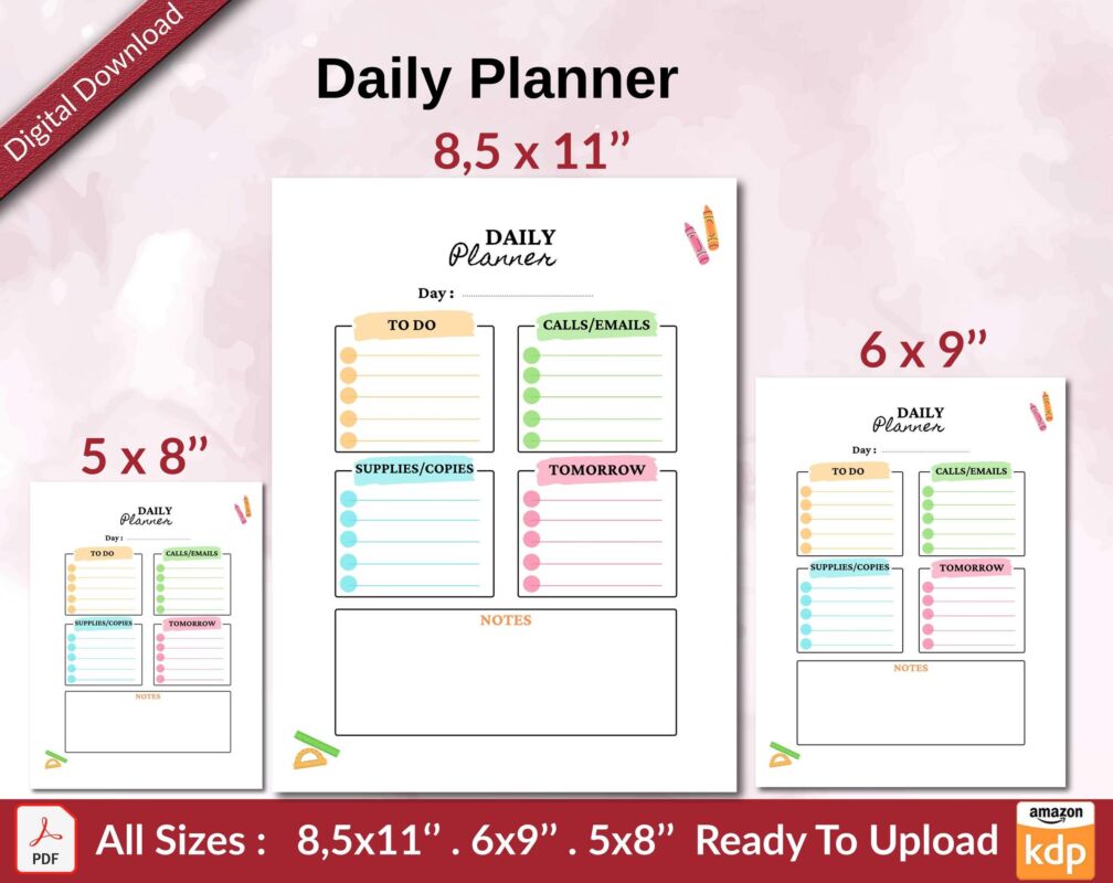Daily planner Bullet Journal | 120 pages | 6×9 8.5×11 5×8 | KDP