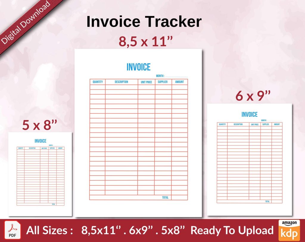 Invoice Tracker KDP interior Ready To Upload, Sizes 8.5x11 6x9 5x8 inch ...