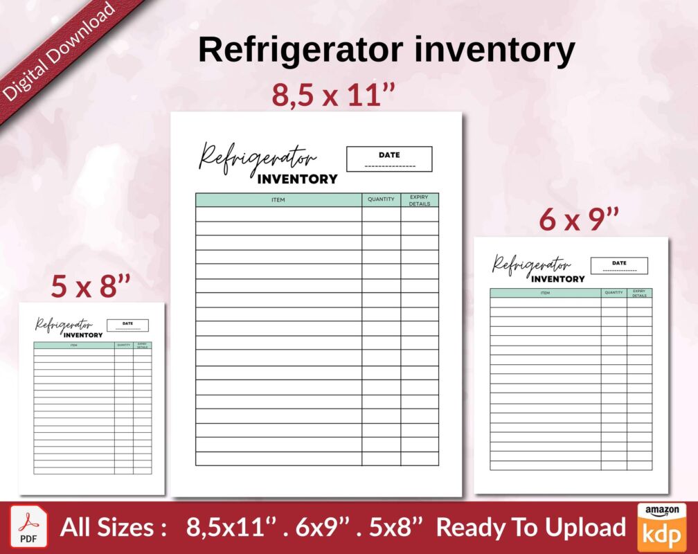 Refrigerator inventory KDP interior Ready To Upload, Sizes 8.5x11 6x9 ...