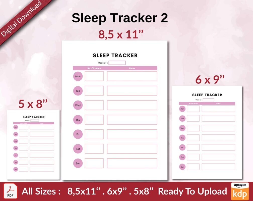 Sleep Tracker 2 KDP interior Ready To Upload, Sizes 8.5x11 6x9 5x8 inch ...