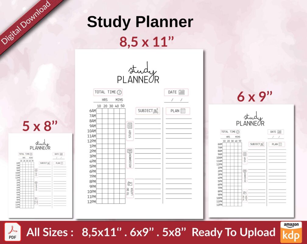 Study Planner KDP interior Ready To Upload, Sizes 8.5x11 6x9 5x8 inch ...