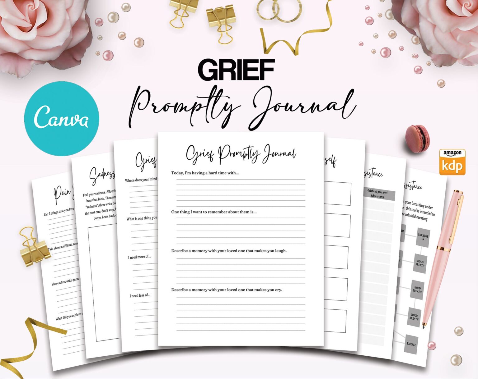 Grief Promptly Journal 37 Editable Templates, 8.5x11" Canva KDP Planner ...