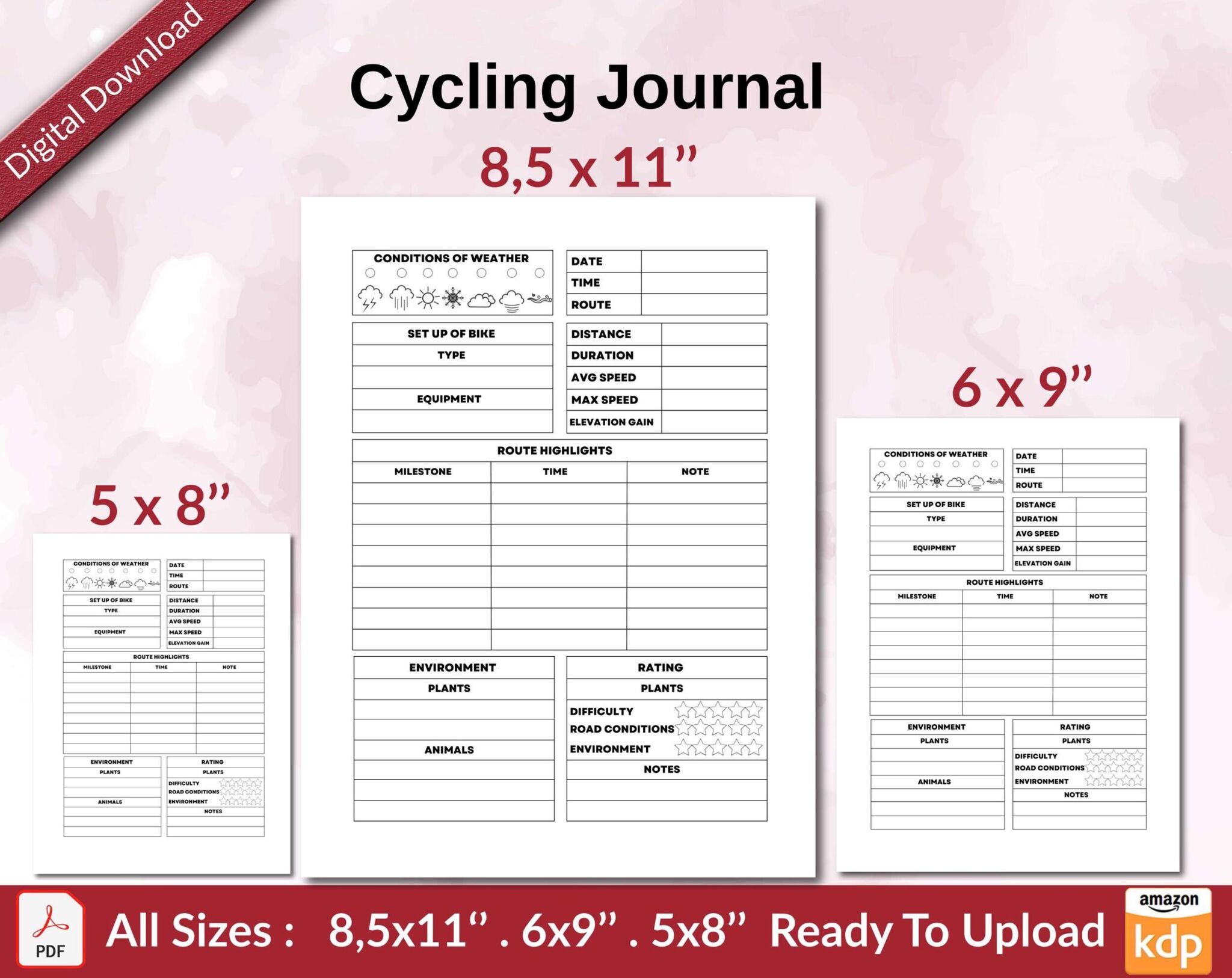 Cycling Journal Notebook: Ideal Gift for Cyclists | KDP Interior