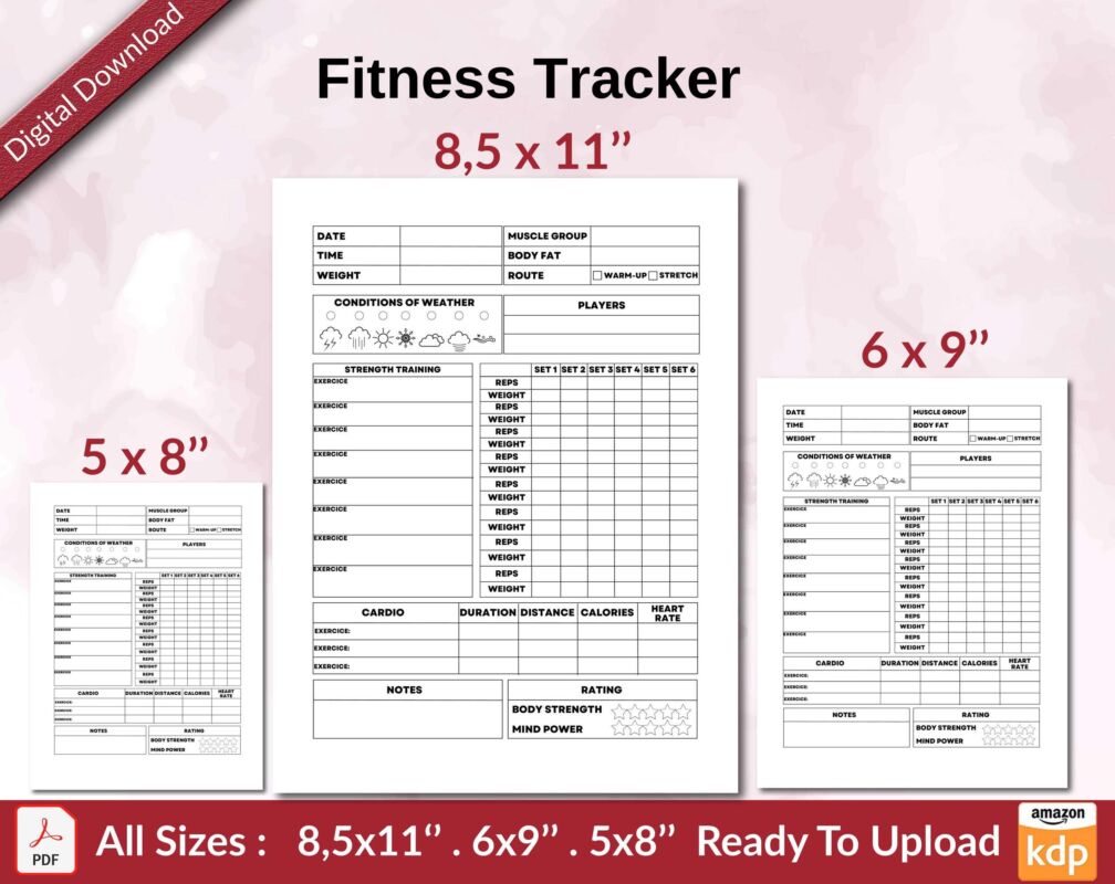 Fitness Tracker 120 pages Ready to Upload PDF used as Low Content ...