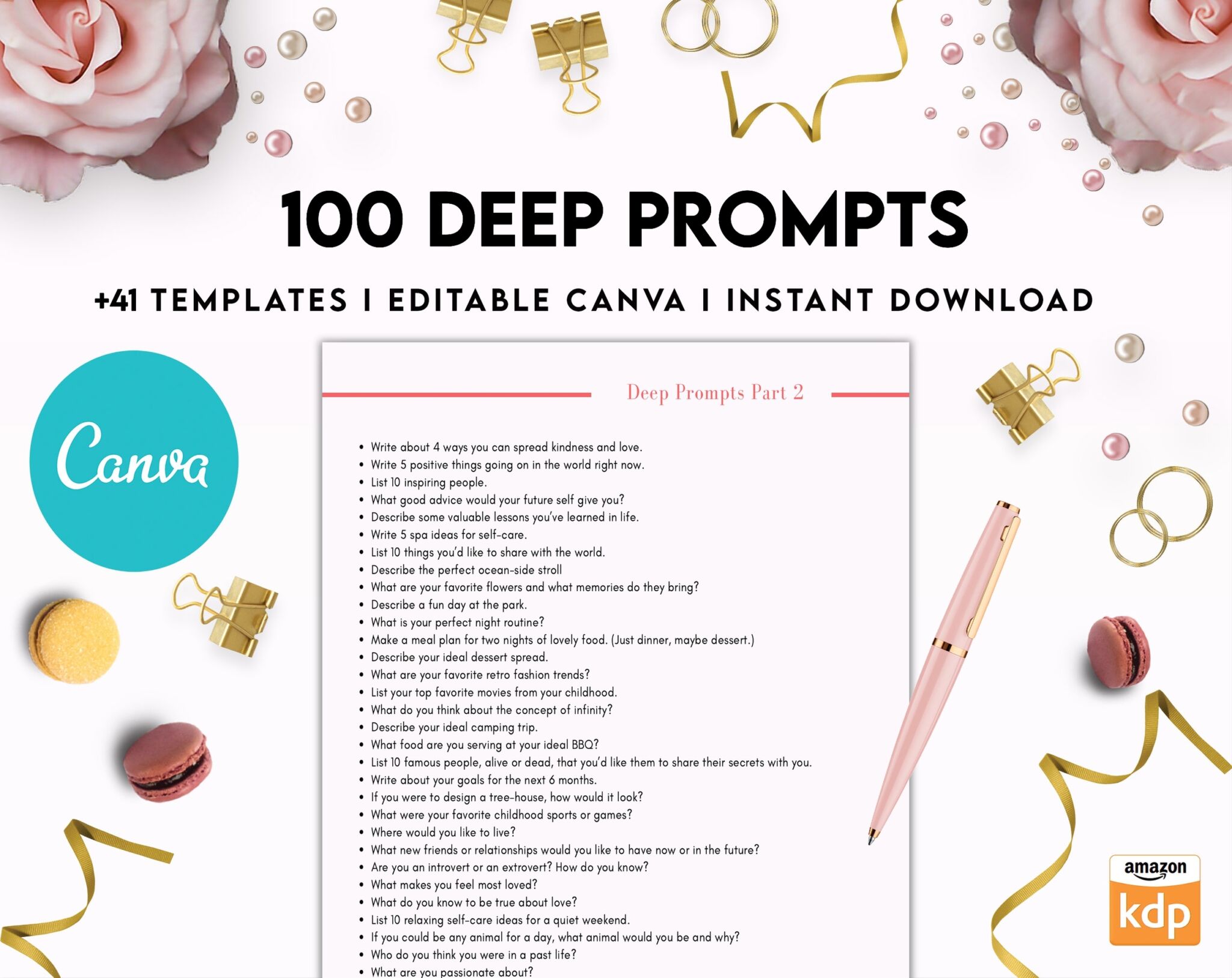 Deep Writing Prompts for Mental Health, Canva Templates - KDP