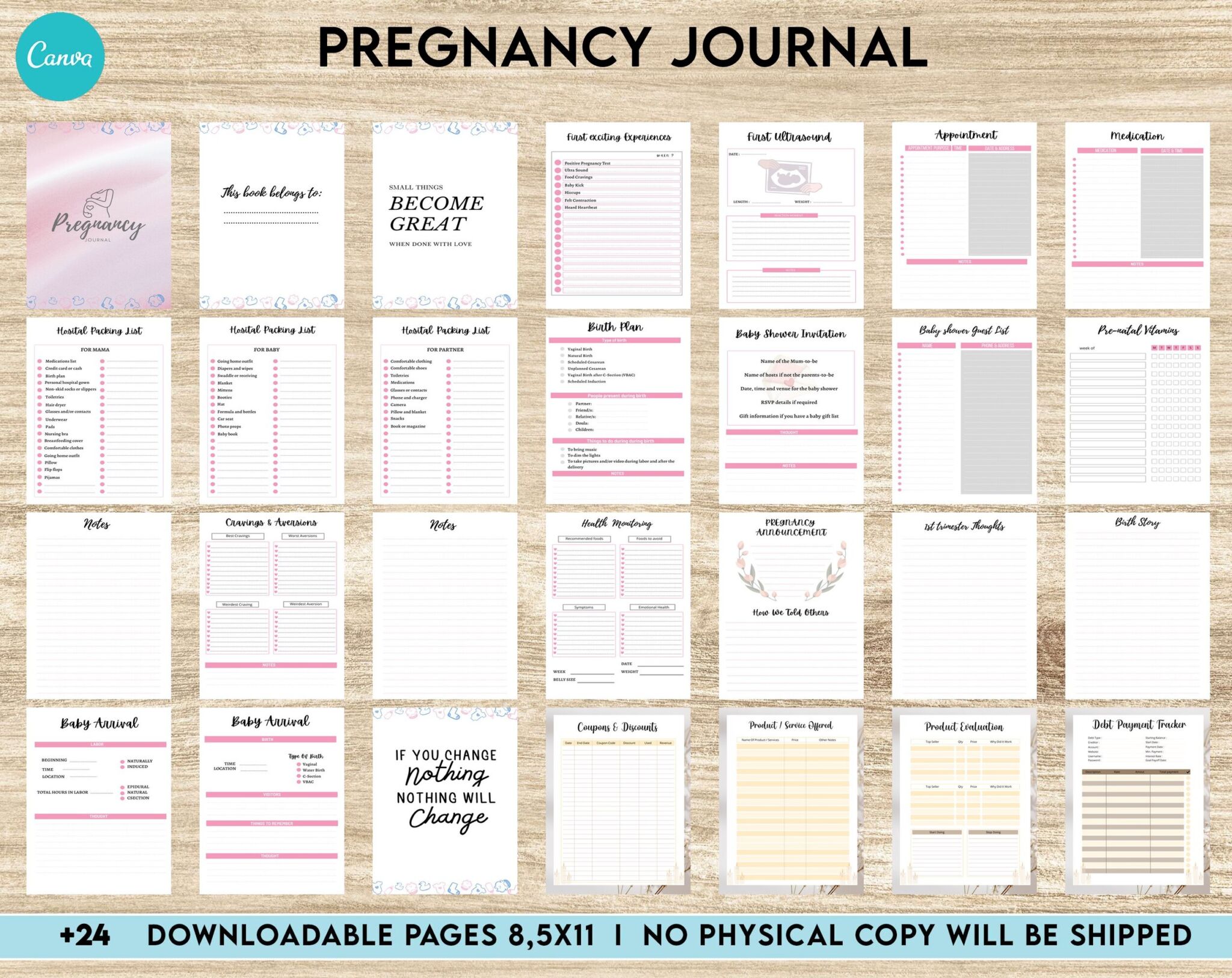 Pregnancy Journal Template - New Baby Journal Canva Template