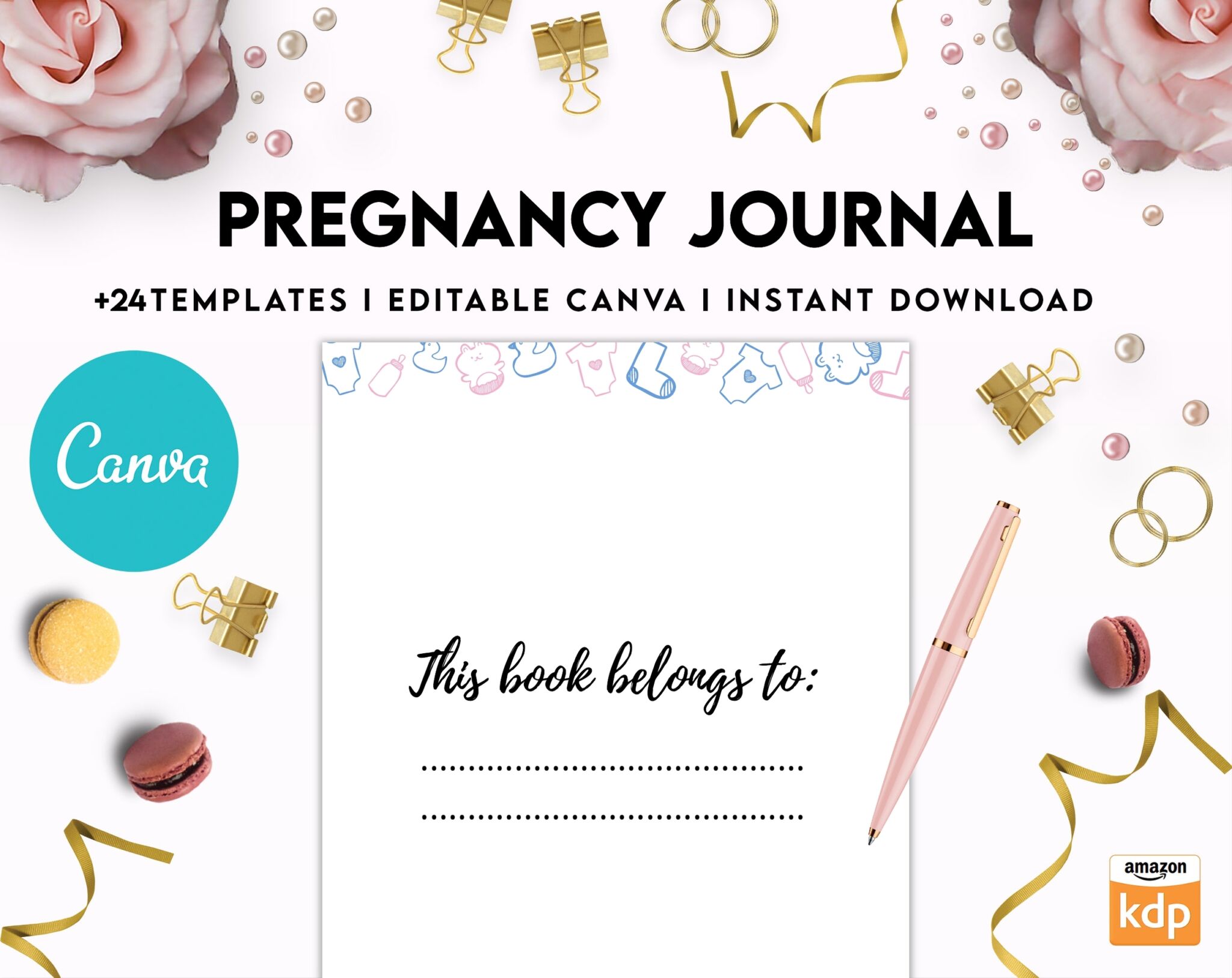 Pregnancy Journal Template - New Baby Journal Canva Template
