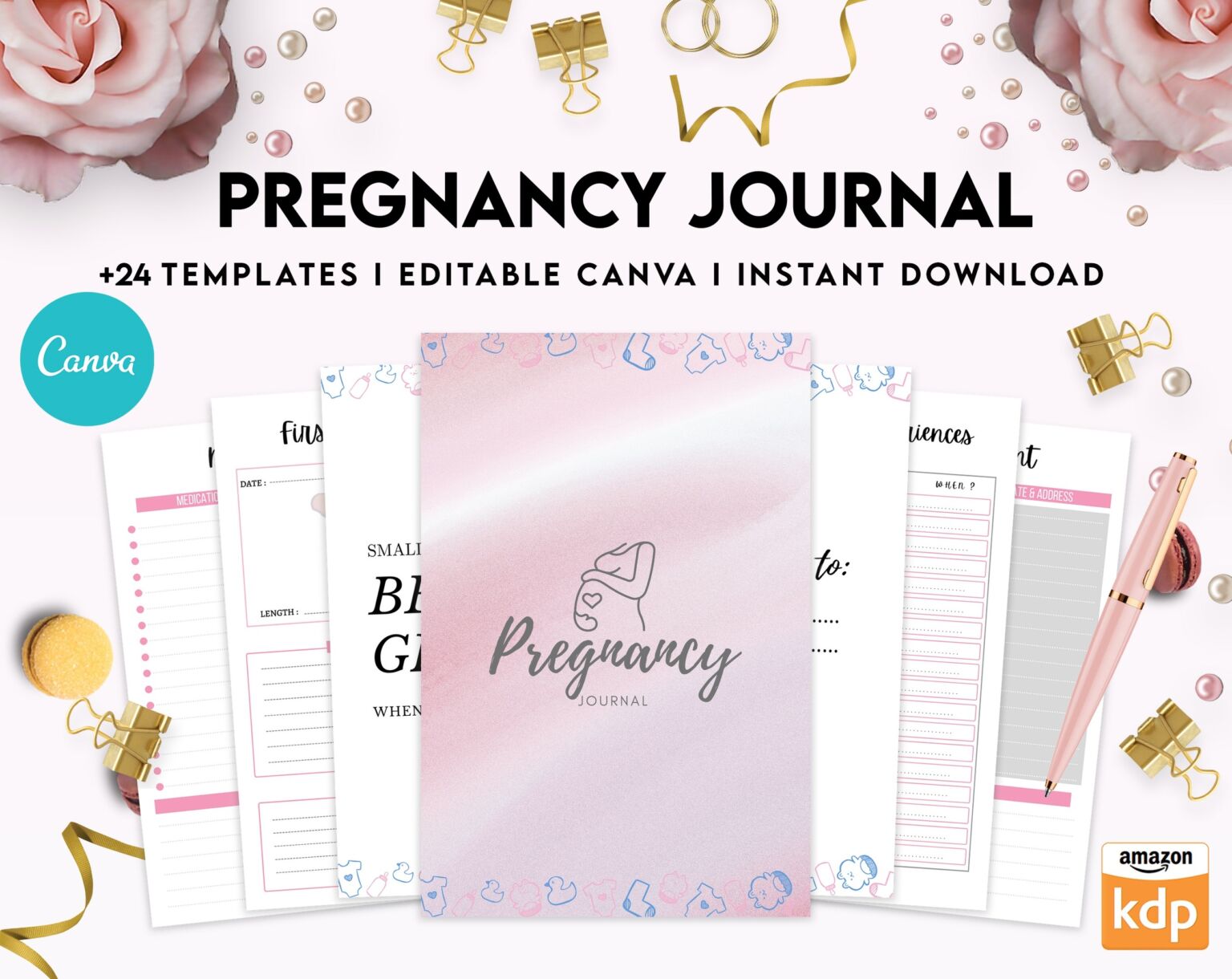 Pregnancy Journal Template - New Baby Journal Canva Template