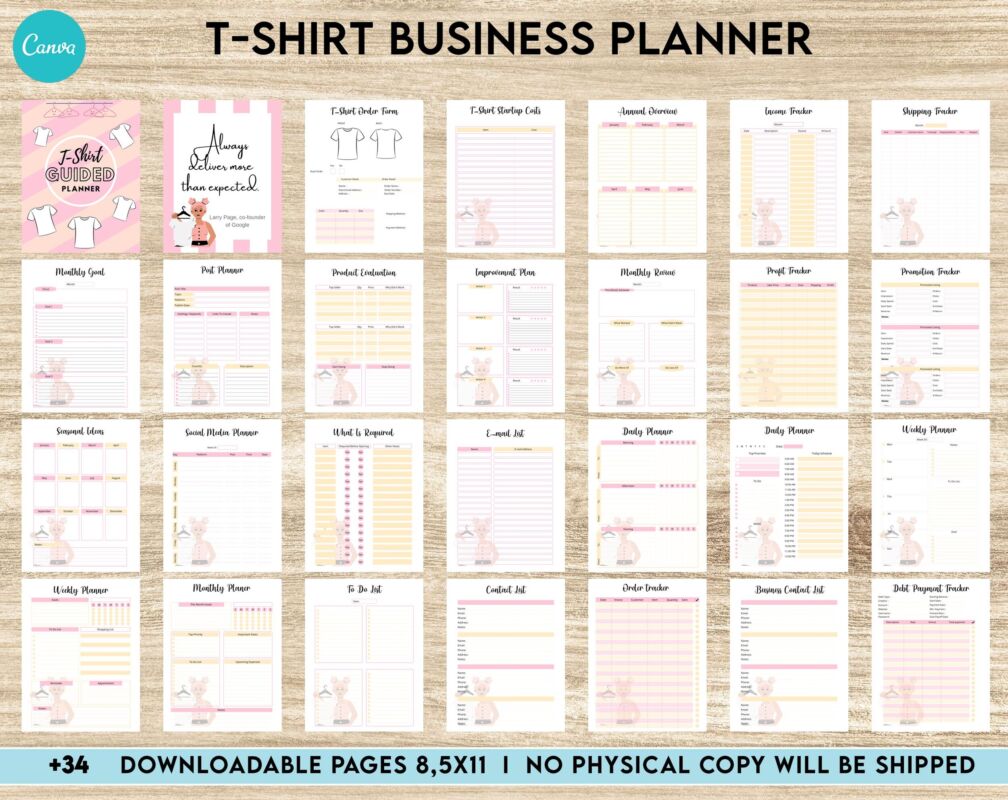 T-shirt Business Planner Template, T-shirt Order form, Invoice, Tracker ...