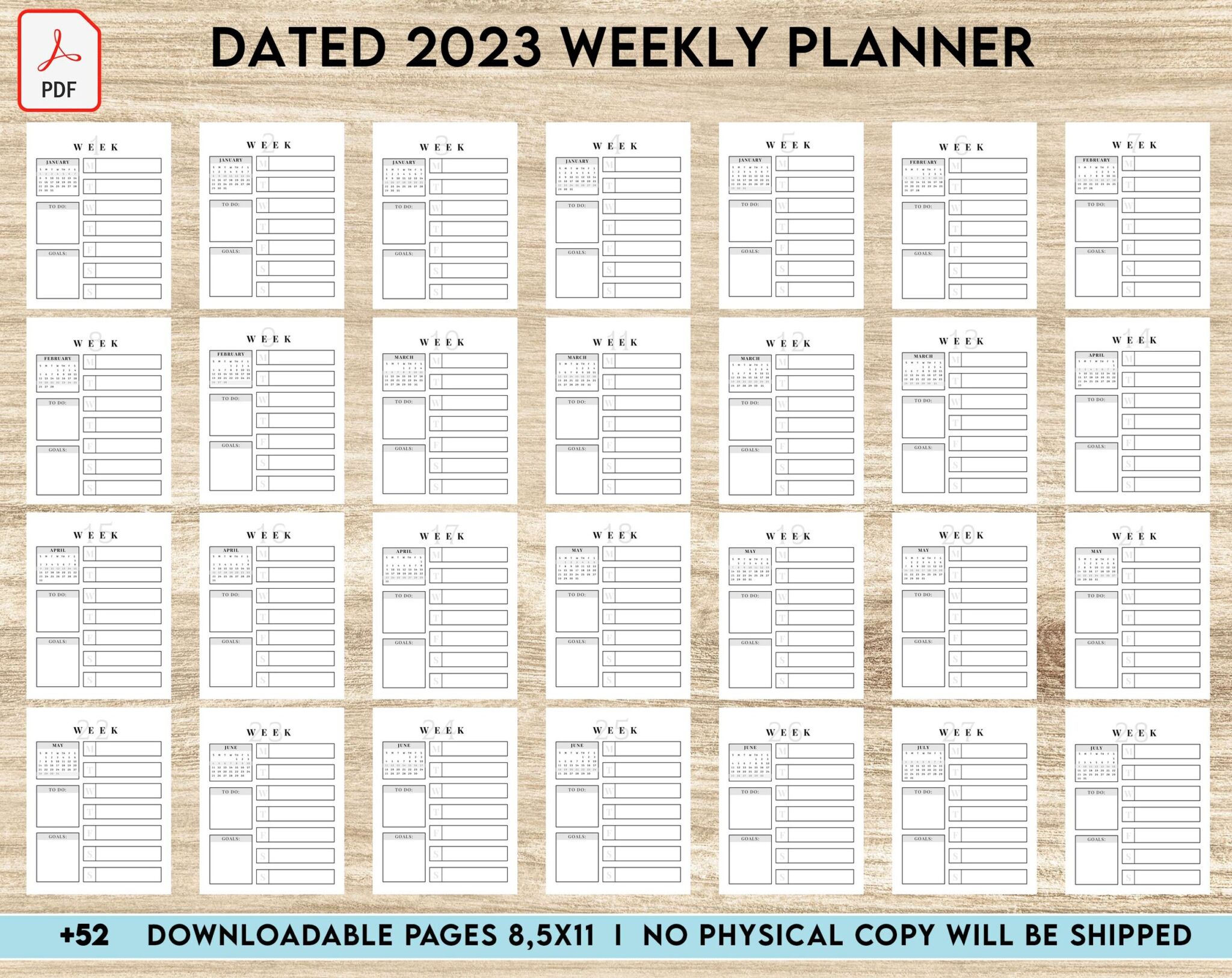 Dated 2023 Weekly Planner 52 Pages 8.5x11 or A4, Printable with 2023 ...
