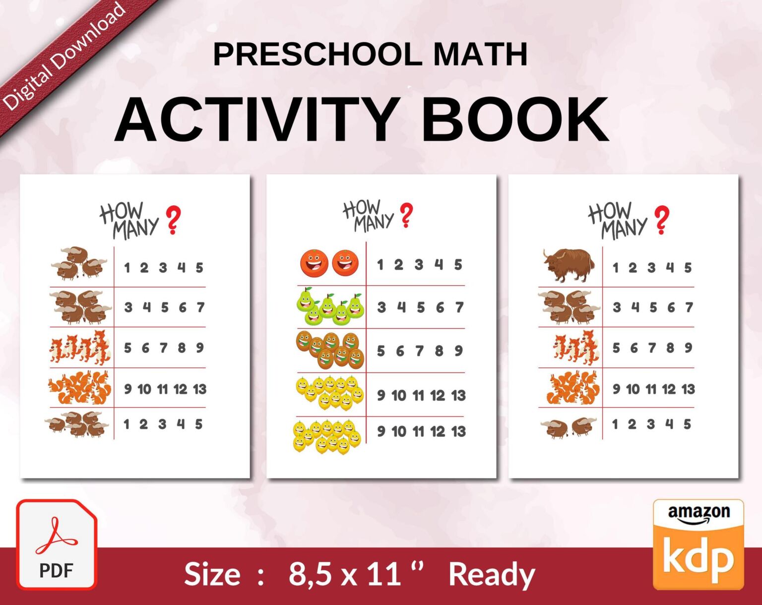 Preschool math Activity book PDF File 8.5x11 inch For Kids aged 2-4 4-8 ...