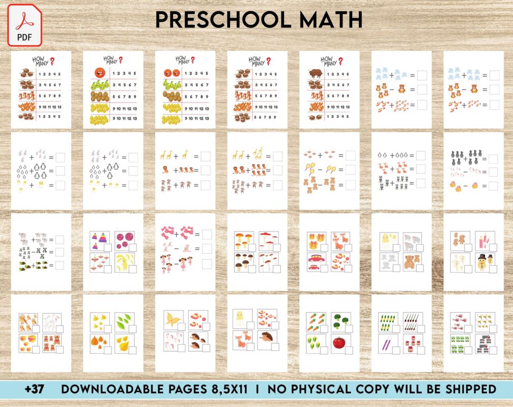 Preschool math Activity book PDF File 8.5x11 inch For Kids aged 2-4 4-8 ...