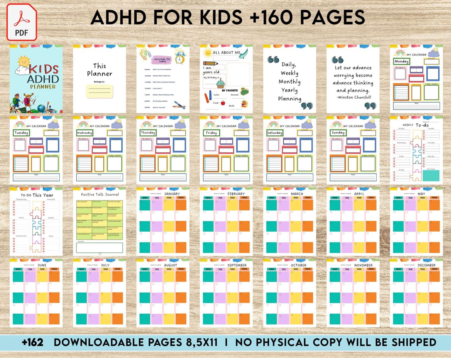 Colorful ADHD Planner for kids | 160 Pages | KDP Interior