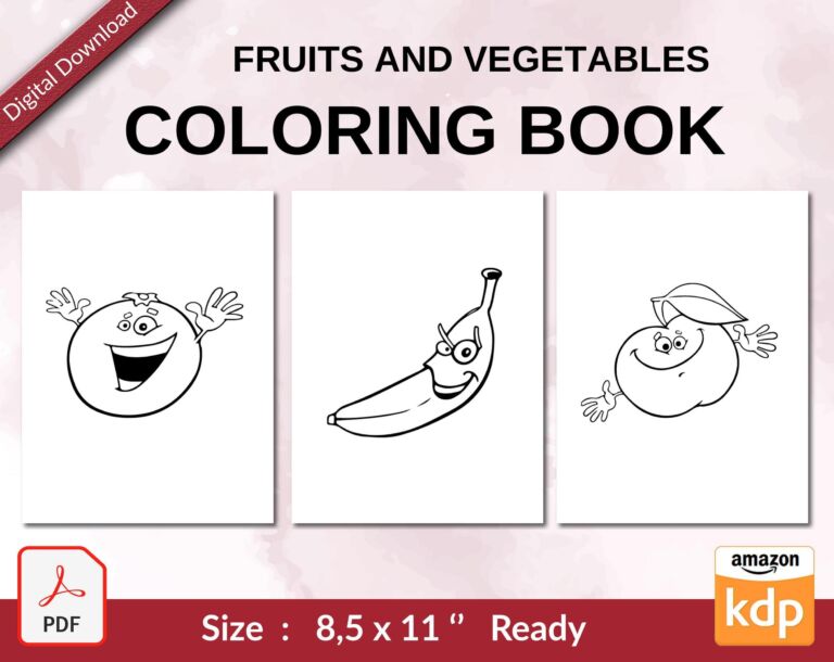 Fruits and vegetables Coloring book For Kids aged 2-4 4-8 8-1, PDF File ...