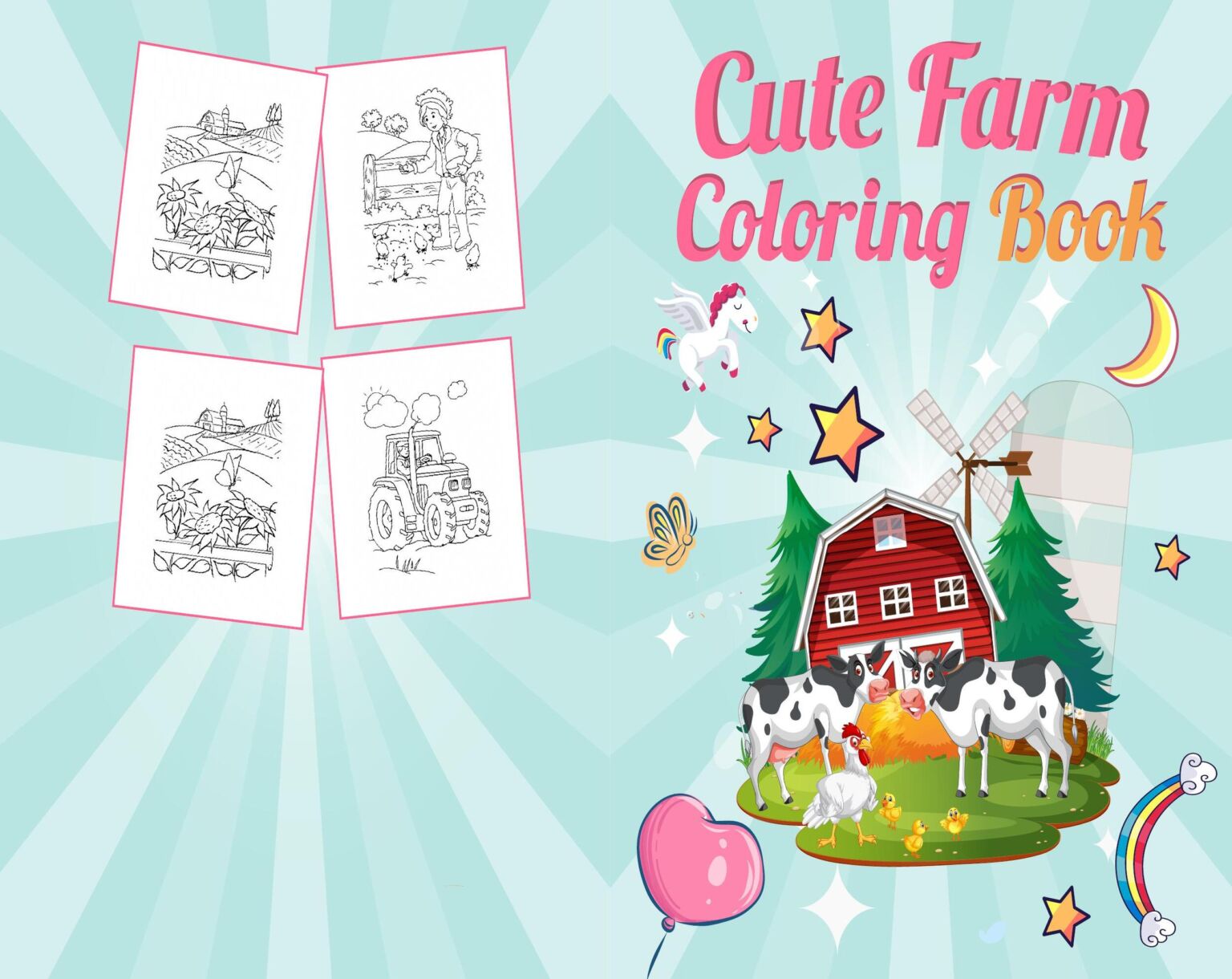 Farm coloring Coloring book For Kids aged 2-4 4-8 8-1, PDF File 8.5x11 ...