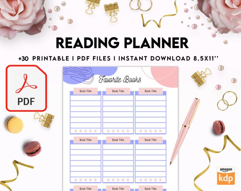 Reading Planner 8x11 inch pages size | Reading Journal Tracker | Book ...