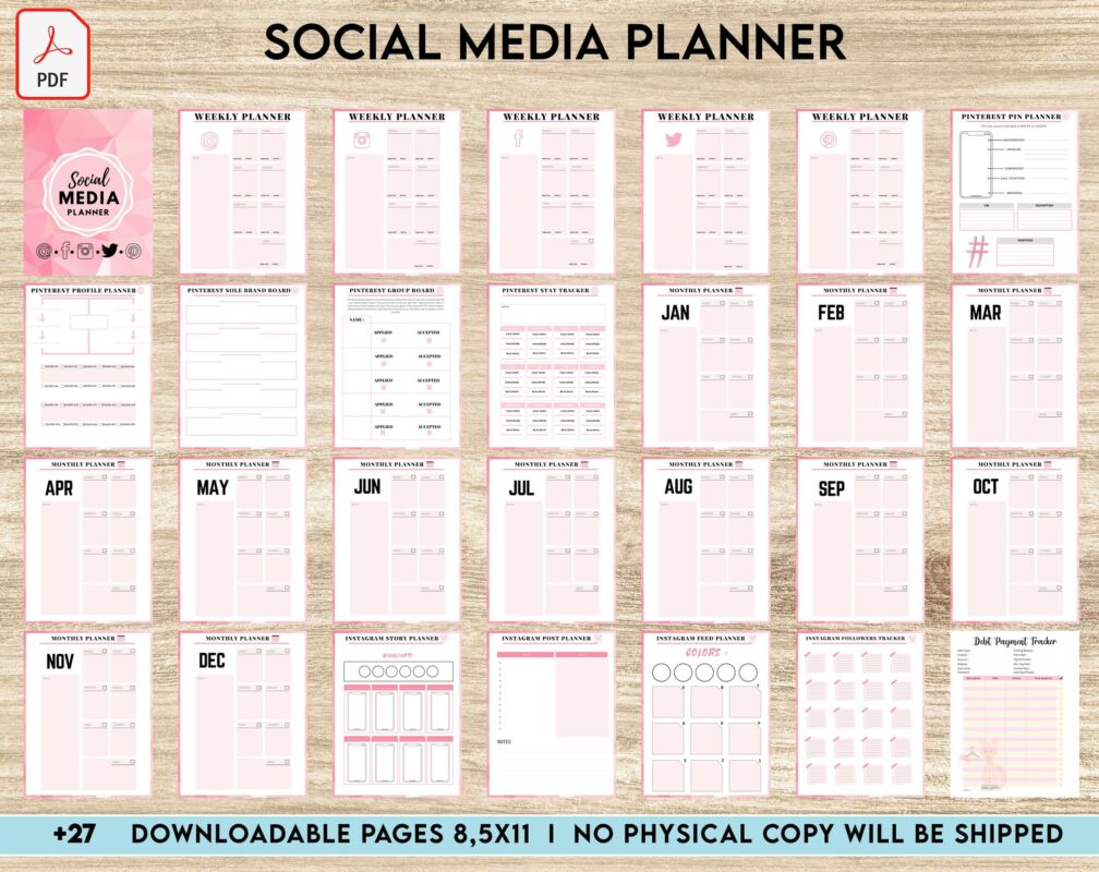 Social media planner, Social media journal, Weekly planner, Post ...