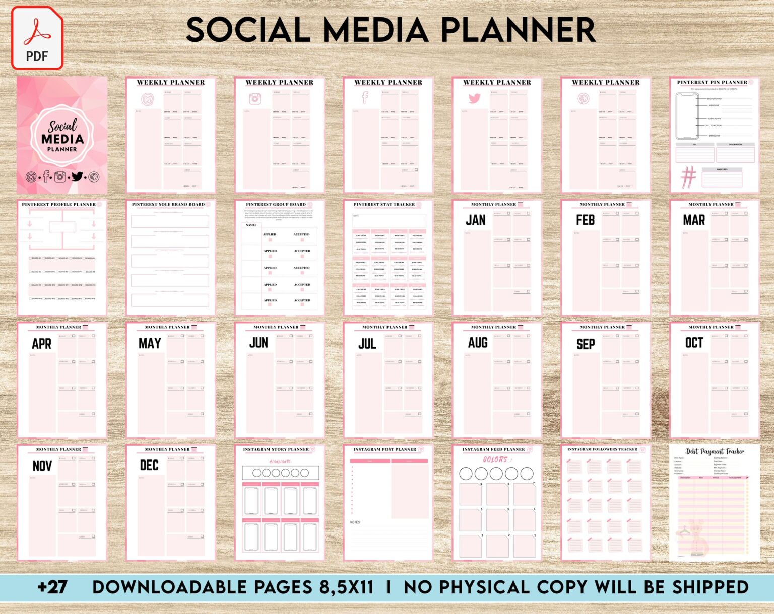 Social media planner, Social media journal, Weekly planner, Post ...