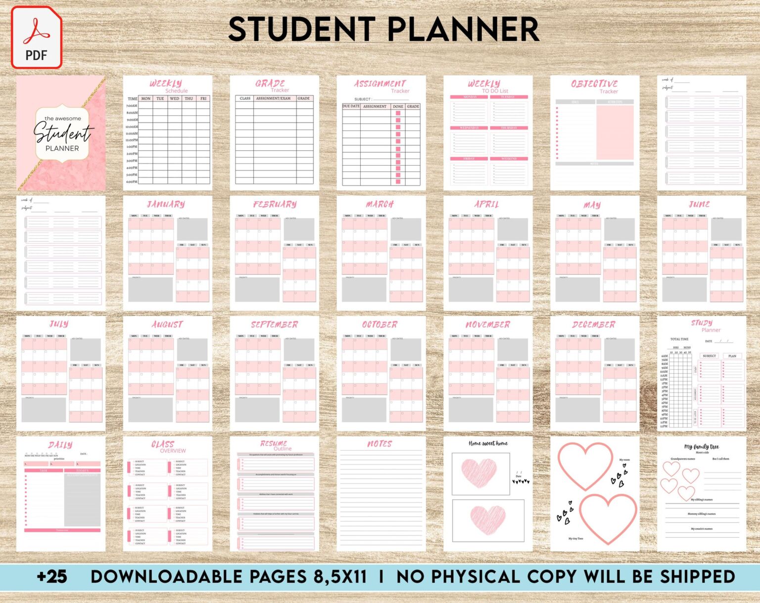 Student Planner , Weekly Schedule, Grade Tracker, Assignment Tracker, Study Planner, Class ...