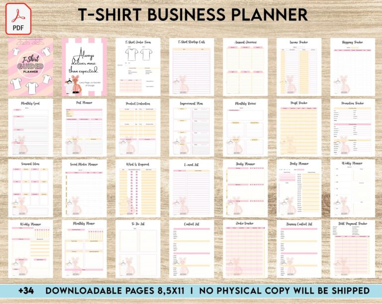 T-shirt Business Planner Template, T-shirt Order form, Invoice, Tracker ...