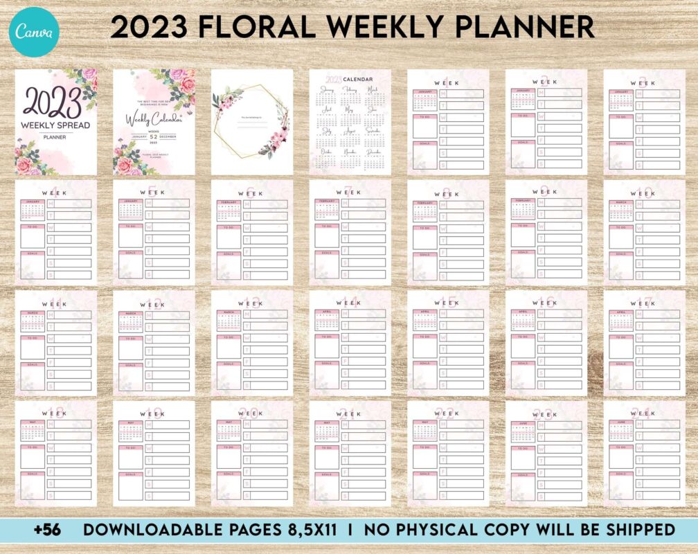 Canva Weekly Planner 2023: Organize your week with 56 Beautiful Floral ...