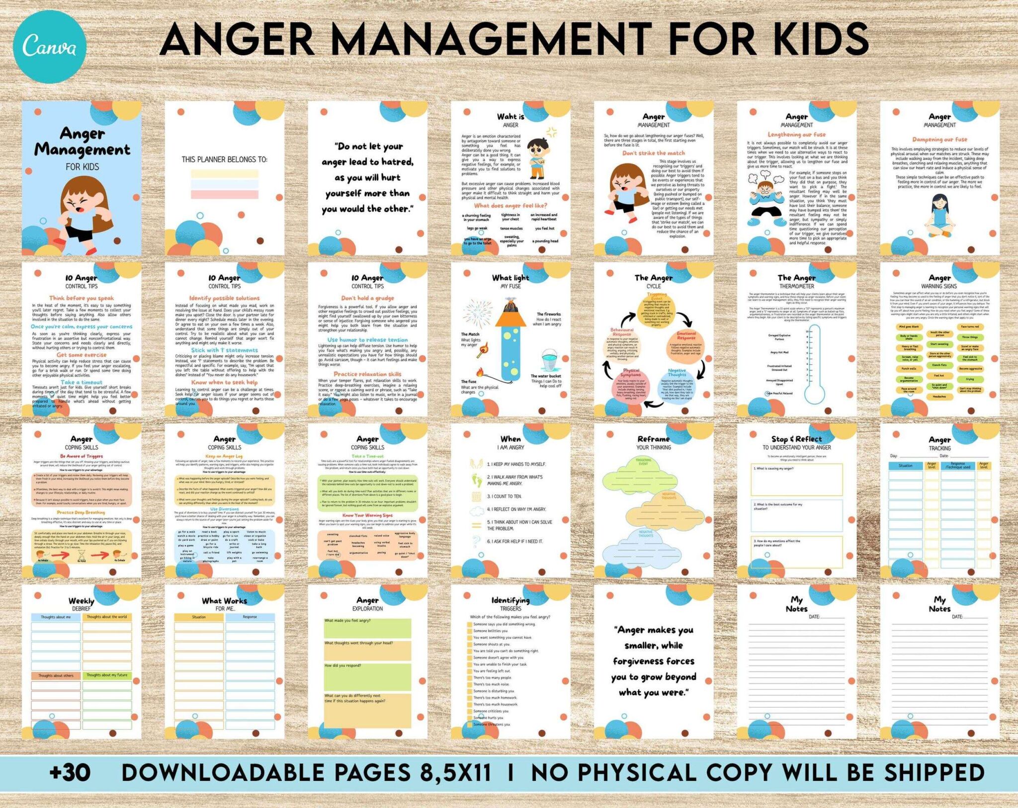 Kids Therapy Journal: 30 Canva Editable Templates for Emotional Health ...
